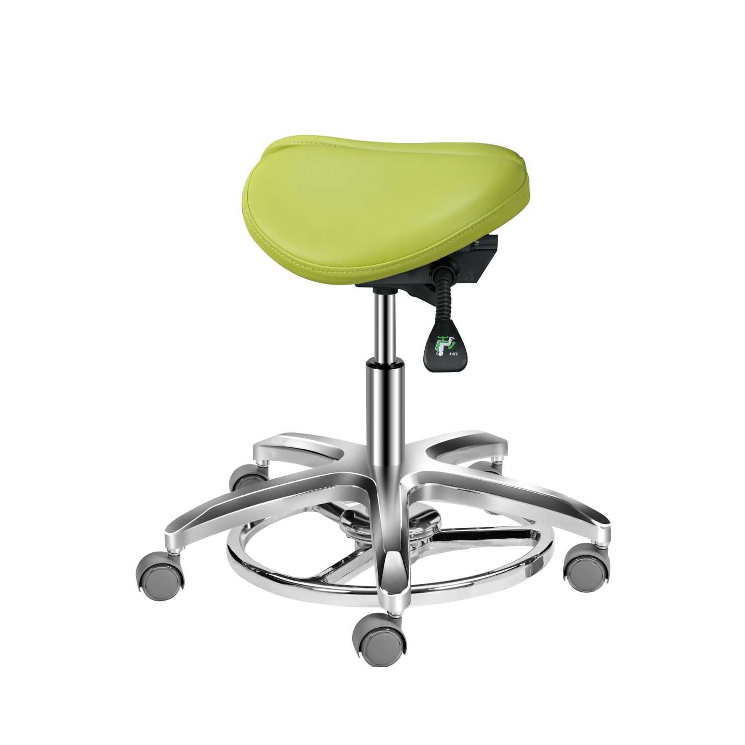 Saddle Stool Dental Ergonomic Chair Microfiber Leather Two Flap Lift Rotary Crown Seating Saddle Chair with Adjustable Foot Control
