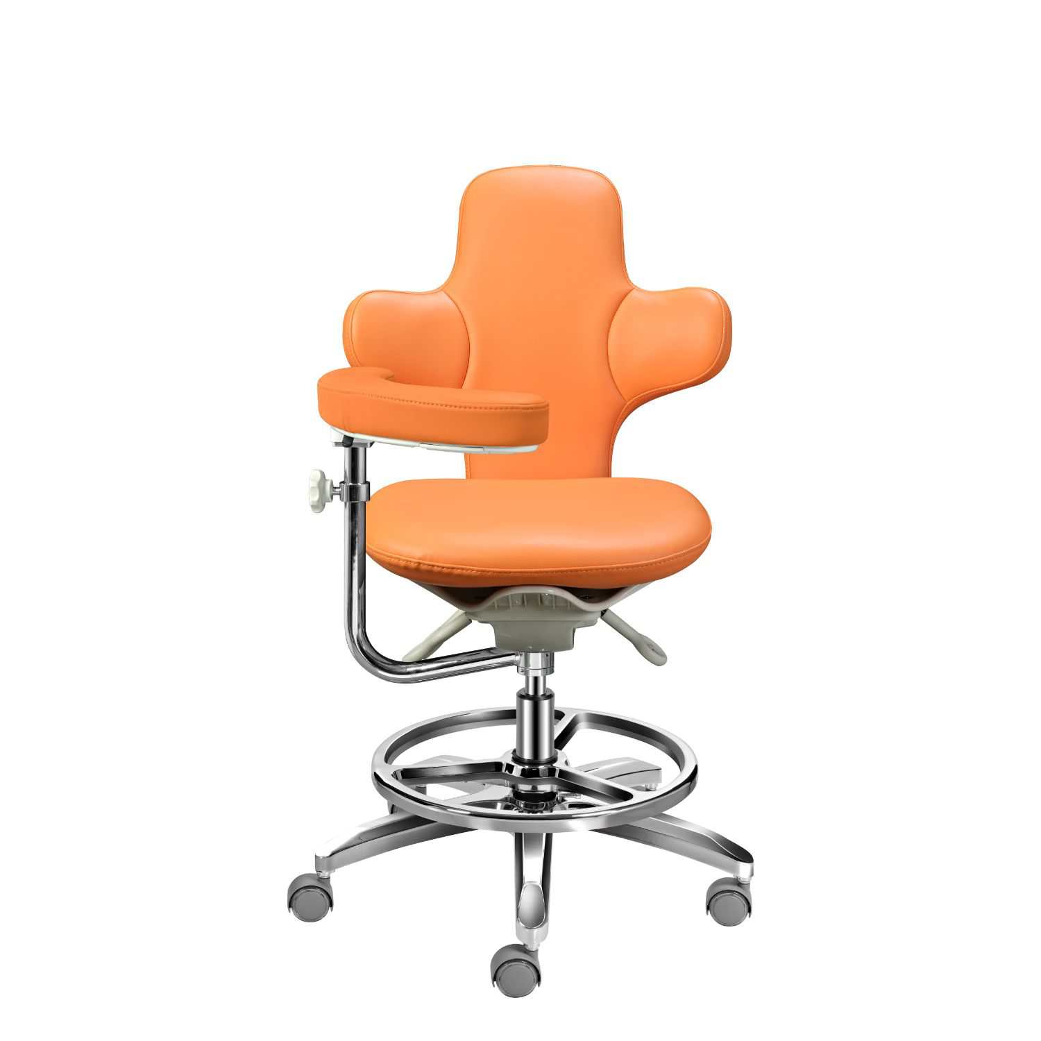 Dental Assistant Chair, Ergonomic Stool With Foot Ring And Armrest
